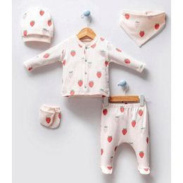 Engelbaby Erstausstattungspaket 5-teiliges Neugeborenen-Set 0-3 Monate 100% Baumwolle Erdbeere-Motiv (Set Spar-Set Geschenk-set