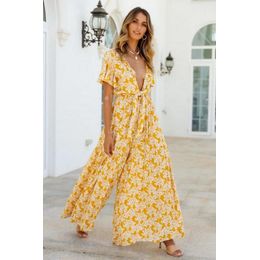 RUZU UG Bodykleid Bedruckter Damen-Jumpsuit Schnürung Frühling Sommer