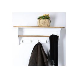 Home4Living Wandgarderobe Garderobe 70cm Weiß 5 Haken Ablage Holz Vintage Landhausstil