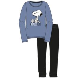 United Labels® Schlafanzug The Peanuts Snoopy Schlafanzug Damen Pyjama Set Langarm Blau/Schwarz