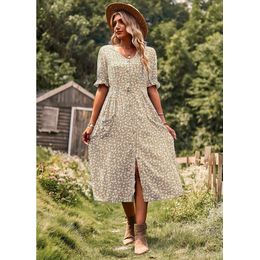 DEBAIJIA Dirndl Sommerkleid Damen Frauen Bedruckter Kleid lässiger Mode