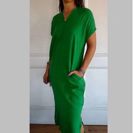 AFAZ New Trading UG Sommerkleid Lockeres Sommerkleid für Damen aus Baumwolle und Leinen mit Schlitz