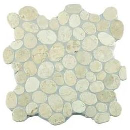Mosaikfliese Marmor Kiesel 30 x 30 cm cremeweiß