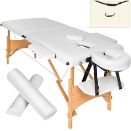 TecTake 2 Zonen Massageliege-Set Freddi mit 5cm Polsterung, Rollen und Holzgestell - weiß