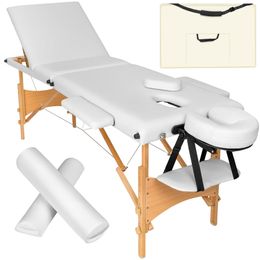 TecTake 3 Zonen Massageliege-Set Daniel mit Polsterung, Rollen und Holzgestell - weiß