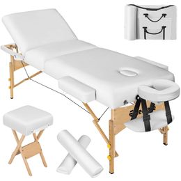 TecTake 3 Zonen Massageliege-Set mit 10cm Polsterung, Lagerungsrollen und Holzgestell - weiß