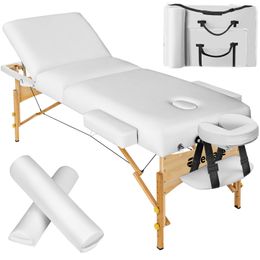 TecTake 3 Zonen Massageliege-Set Somwang mit 7,5cm Polsterung, Rollen und Holzgestell - weiß