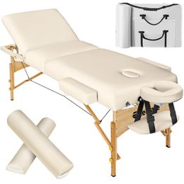 TecTake 3 Zonen Massageliege-Set Somwang mit 7,5cm Polsterung, Rollen und Holzgestell - beige