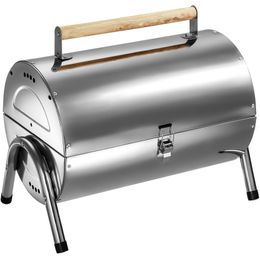 TecTake Holzkohlegrill aus Edelstahl - silber