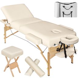 TecTake 3 Zonen Massageliege-Set mit 10cm Polsterung, Lagerungsrollen und Holzgestell - beige