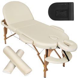 TecTake 3 Zonen Massageliege oval mit 5cm Polsterung, Rollen und Holzgestell - beige