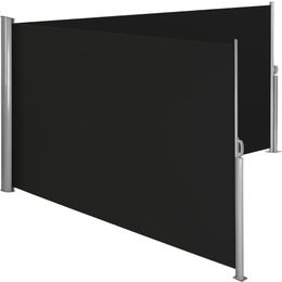 TecTake Aluminium Doppel Seitenmarkise ausziehbar mit Aufrollmechanismus - 200 x 600 cm, schwarz