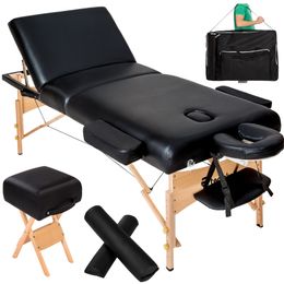 TecTake 3 Zonen Massageliege-Set mit 10cm Polsterung, Lagerungsrollen und Holzgestell - schwarz