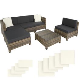 TecTake Rattan Lounge mit Aluminiumgestell inkl. Bezüge in 2 Farben - natur