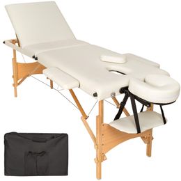 TecTake 3 Zonen Massageliege mit Polsterung und Holzgestell - beige