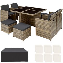 TecTake Aluminium Rattan Sitzgruppe Manhattan 4+4+1 mit Schutzhülle - natur