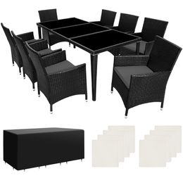 TecTake Aluminium Rattan Sitzgruppe Monaco 8+1 mit Schutzhülle - schwarz