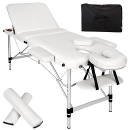 TecTake 3 Zonen Massageliege mit 5cm Polsterung, Rollen und Aluminiumgestell - weiß