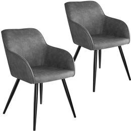 TecTake 2er Set Stuhl Marilyn Stoff, schwarze Stuhlbeine - grau/schwarz