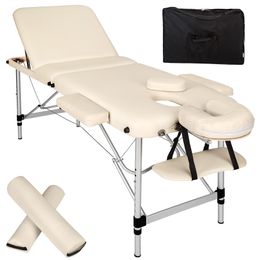 TecTake 3 Zonen Massageliege mit 5cm Polsterung, Rollen und Aluminiumgestell - beige