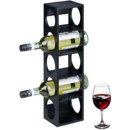 Relaxdays - Weinregal für 5 Flaschen, Weinständer Bambus, HxBxT: 53 x 14 x 12 cm, stehender Weinflaschenhalter, schwarz