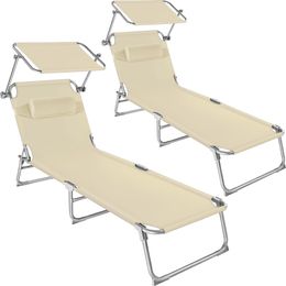 TecTake 2 Gartenliegen 4-stufig mit Kopfpolster - beige