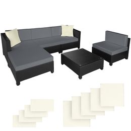 TecTake Rattan Lounge mit Aluminiumgestell inkl. Bezüge in 2 Farben - schwarz