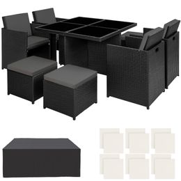 TecTake Aluminium Rattan Sitzgruppe Manhattan 4+4+1 mit Schutzhülle - schwarz