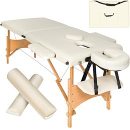 TecTake 2 Zonen Massageliege-Set Freddi mit 5cm Polsterung, Rollen und Holzgestell - beige