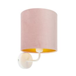 Qazqa Vintage Wandlampe weiß mit rosa Veloursschirm - Matt - Rosa