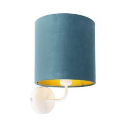 Qazqa Vintage Wandlampe weiß mit blauem Samtschirm - Matt - Weiß