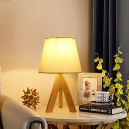 Delaveek - Nachttischlampe Holz Moderne Tischlampe E27 Basis Für Schlafzimmer, Wohnzimmer, Büro Weiß