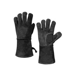 Cofi 1453 - Grillhandschuhe Ofenhandschuh schwarzem Leder hitzebeständig Kamin-Handschuhe schwarz