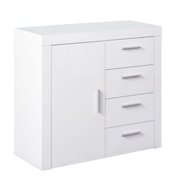 Inter Link Kommode Sideboard Corbeto - Weiss Hochglanz - 4 Schubladen/1 Türen