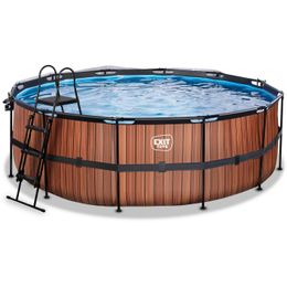 EXIT Framepool Wood Pool øxH: 427x122cm, mit Sandfilterpumpe und Abdeckung, braun, braun