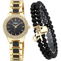 Quarzuhr Buffalo Armbanduhren goldfarben (goldfarben, schwarz) Damen Quarzuhren