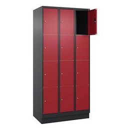 C+P CP Schließfachschrank Classic PLUS rubinrot, schwarzgrau 080020-304 S10039, 4 Schließfächer 90,0 x 50,0 x 185,0 cm