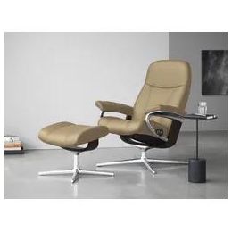 Relaxsessel stressless "Consul" Sessel Gr. Leder PALOMA, Cross Base Braun, S, Relaxfunktion-Drehfunktion-PlusTMSystem-Gleitsystem-BalanceAdaptTM, B/H/T: 78cm x 97cm x 70cm, beige (sand paloma) mit Cross Base, Größe S, M & L, Holzakzent Braun