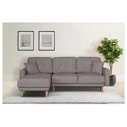 Ecksofa Home Affaire "Triplo, Zierkissen, Schlaffunktion, B/T/H: 234/164/89 cm, L-Form" Sofas Gr. B/H/T: 234cm x 89cm x 164cm, Samtoptik, Recamiere links, mit Bettfunktion-mit Bettkasten, grau (taupe) wahlweise mit Bettfunktion und Bettkasten, Liegefläche 210132 cm