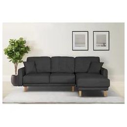 Ecksofa Home Affaire "Triplo, Zierkissen, Schlaffunktion, B/T/H: 234/164/89 cm, L-Form" Sofas Gr. B/H/T: 234cm x 89cm x 164cm, Samtoptik, Recamiere rechts, ohne Bettfunktion-ohne Bettkasten, schwarz wahlweise mit Bettfunktion und Bettkasten, Liegefläche 210132 cm