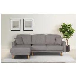 Ecksofa Home Affaire "Triplo, Zierkissen, Schlaffunktion, B/T/H: 234/164/89 cm, L-Form" Sofas Gr. B/H/T: 234cm x 89cm x 164cm, Samtoptik, Recamiere links, ohne Bettfunktion-ohne Bettkasten, grau (taupe) wahlweise mit Bettfunktion und Bettkasten, Liegefläche 210132 cm