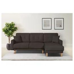 Ecksofa Home Affaire "Triplo, Zierkissen, Schlaffunktion, B/T/H: 234/164/89 cm, L-Form" Sofas Gr. B/H/T: 234cm x 89cm x 164cm, Struktur weich, Recamiere rechts, ohne Bettfunktion-ohne Bettkasten, schwarz wahlweise mit Bettfunktion und Bettkasten, Liegefläche 210132 cm