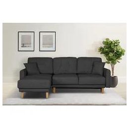 Ecksofa Home Affaire "Triplo, Zierkissen, Schlaffunktion, B/T/H: 234/164/89 cm, L-Form" Sofas Gr. B/H/T: 234cm x 89cm x 164cm, Samtoptik, Recamiere links, mit Bettfunktion-mit Bettkasten, schwarz wahlweise mit Bettfunktion und Bettkasten, Liegefläche 210132 cm