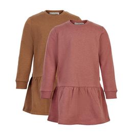 Minymo - Sweat-Kleid BASIC 2er Pack in canyon rose/braun, Gr.104