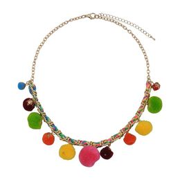 Steuer Collierkettchen »Metallcollier goldf. Mit bunten Textil-Pompoms« mehrfarbig 54 Einzigartiges Pom Pom Collier mit geflochtenem Textilband