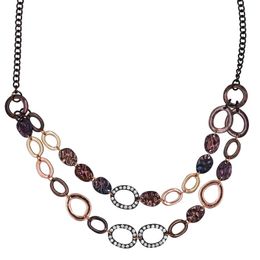 Steuer Collierkettchen »Metallcollier 2-reihig in kupferbraun mit Strasszierde« dunkelbraun 56cm 3 farbig kombiniertes Collier mit ovalen...