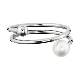 CAI Ring 925/- Sterling Silber Süßwasserzuchtperle weiß rhodiniert (Größe: 058 (18,5))