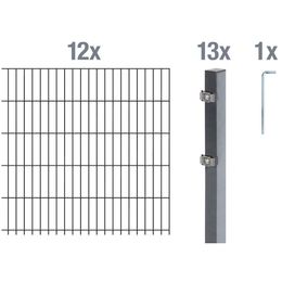 Alberts Doppelstabmattenzaun Grundset, (Set), Höhe: 80 - 160 cm, Gesamtlänge: 4 - 30 m, zum Einbetonieren, grau