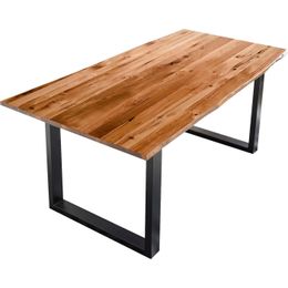 Salesfever Baumkantentisch, Sichtbare Maserung und Astlöcher, Esstisch aus Massivholz, beige|schwarz