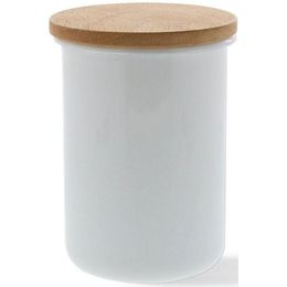 HONEYWARE Frischhaltedose, Emaille, Kunststoff, (1-tlg), auslaufsicher, bruchfest, mit hochwertigem Holzdeckel, weiß